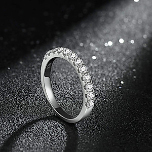 EAMTI 3mm Cubic Zirconia Wedding Band 925 Sterling Silver Half Eternity Ring for Women Size 7