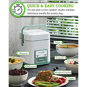 TLOG Mini Rice Cooker 2.5-Cup Uncooked, Healthy Non-stick 1.2L Small Rice Cooker for 1-3 People, Portable Travel Rice Cooker with Steam Tray, Rice Maker for Grains, White Rice, Oatmeal, Veggies