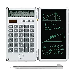 CUJUX Calculator and Writing Pad 12-Digit Large LCD Display Desk Calculators with Repeated Writing Tablet for Basic Financial Office (Color : White)
