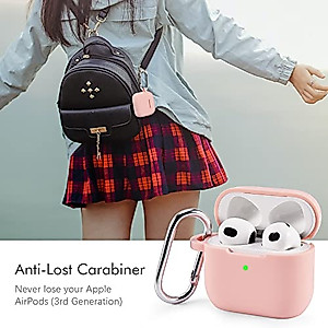 AIRSPO AirPods 3rd Generation Case Cover 2021, Silicone Protective Accessories Skin with Apple AirPods 3 Case with Keychain, Wireless Charging, Front LED Visible (Pink)
