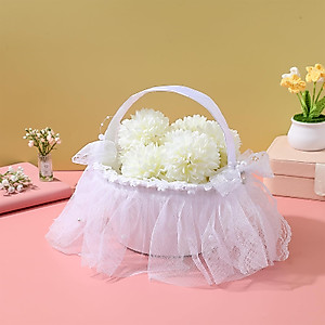 Abaodam White Hamper White Basket Flower Girl Baskets Lace Bridal Basket White Flower Basket Lace Satin Basket Pendant Drill Flower Girl Baskets for Weddings Baskert for Wedding Wedding Basket White
