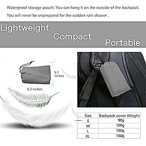 WSZCML Backpack Rain Cover, Upgraded Adjustable Waterproof Backpack Cover (10-90l) (Gray, M (For 25L-45L backpack))