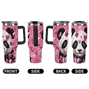 NVBSKKDH Pink Panda Cotton 40 Oz Stainless Steel Tumbler with Handle & Straw Double-Walled Vacuum Insulated Travel Mug for Hot/Cold Drinks, Reusable Thermal Cup for Car Cup Holder