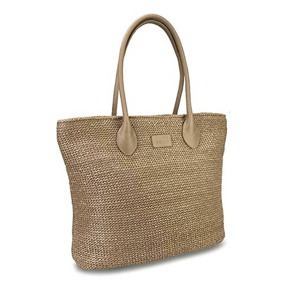 HOXIS Weekender Lightweight Synthetic Straw Shopper Tote Womens Shoulder Handbag (Tan)