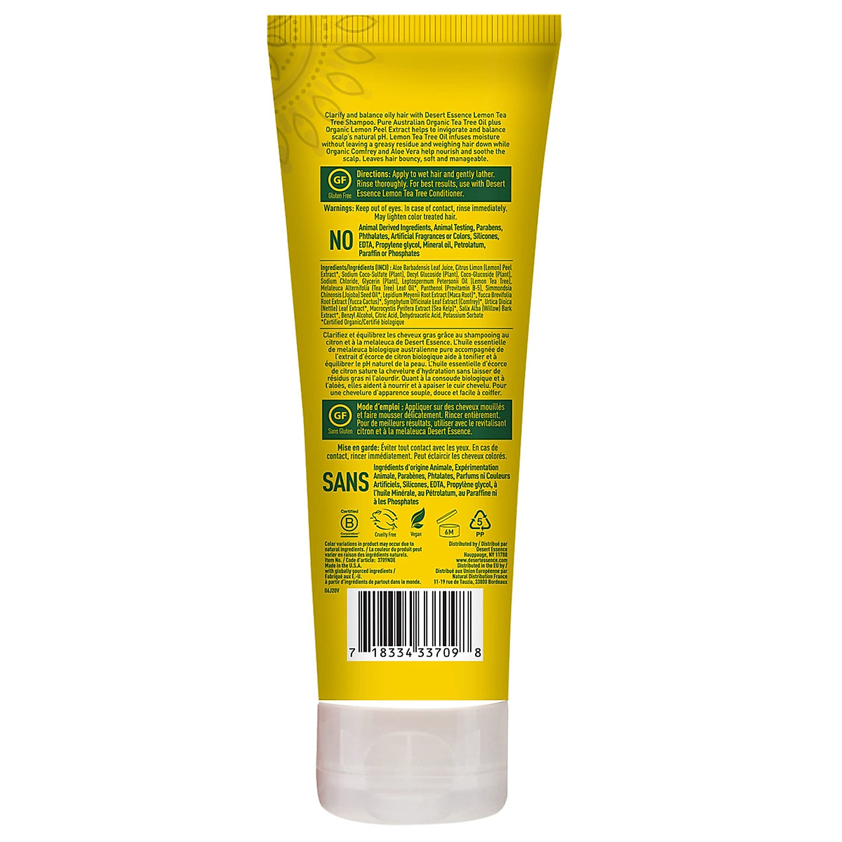 Desert Essence Lemon Tea Tree Shampoo - 8 Fl Ounce - Removes Excess Oil - Revitalizes Scalp - Strengthens & Protects Hair - Maca Root Extract - Soft, Smooth & More Manageable