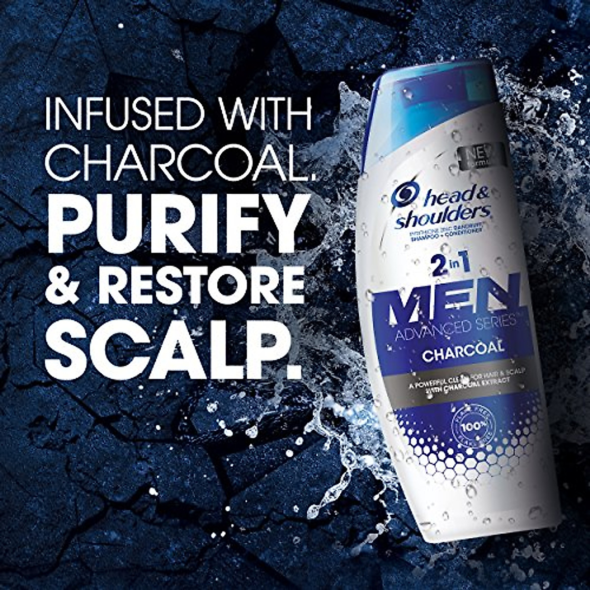 Head and Shoulders Men Advanced Series 2in1 Charcoal Shampoo to Deep Clean & Detox Scalp, 12.8 fl oz