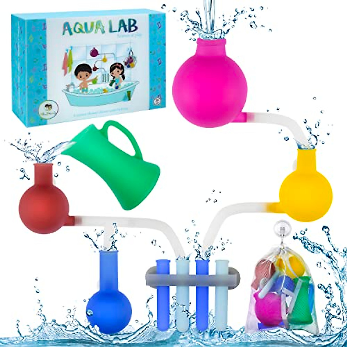 PLAYFRIENDS Original AquaLab Fun Bath Toys for Kids Ages 4-8 & All Ages, Soft Silicone, Scientific Themed Bathtub Toys, Great as Toddler Gifts and Sensory Toys Too -Utility Patent Pending-