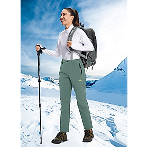 TACVASEN Womens Snow Pants Waterproof Insulated Fleece Lined Pants Ski Winter Hiking Pants Fern Green S