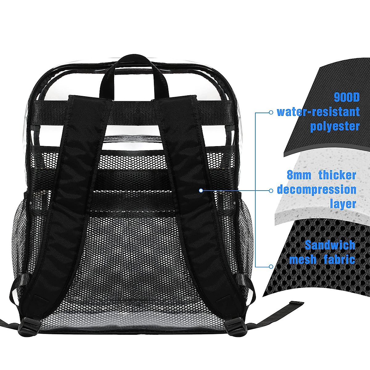 IMUXYUQ Clear Backpack Heavy Duty Clear Backpack With Front Accessory Pocket Reinforced Straps Built-In Key Hook Clear Backpacks, For School Work Sport Event