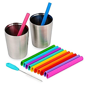 Housavvy 8oz Kids & Toddlers Reusable Silicone Drinking Straws 12 Pack with Cleaning Brush (Smoothie Straws for Housavvy 8oz Kids Cups)