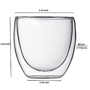 Espresso Cups, Glass Cups Shot Glass Coffee Espresso Cups Cafecito Cups Double Wall Thermo Insulated Glass ,80 ML/2. 7 Ounce,Set of 4