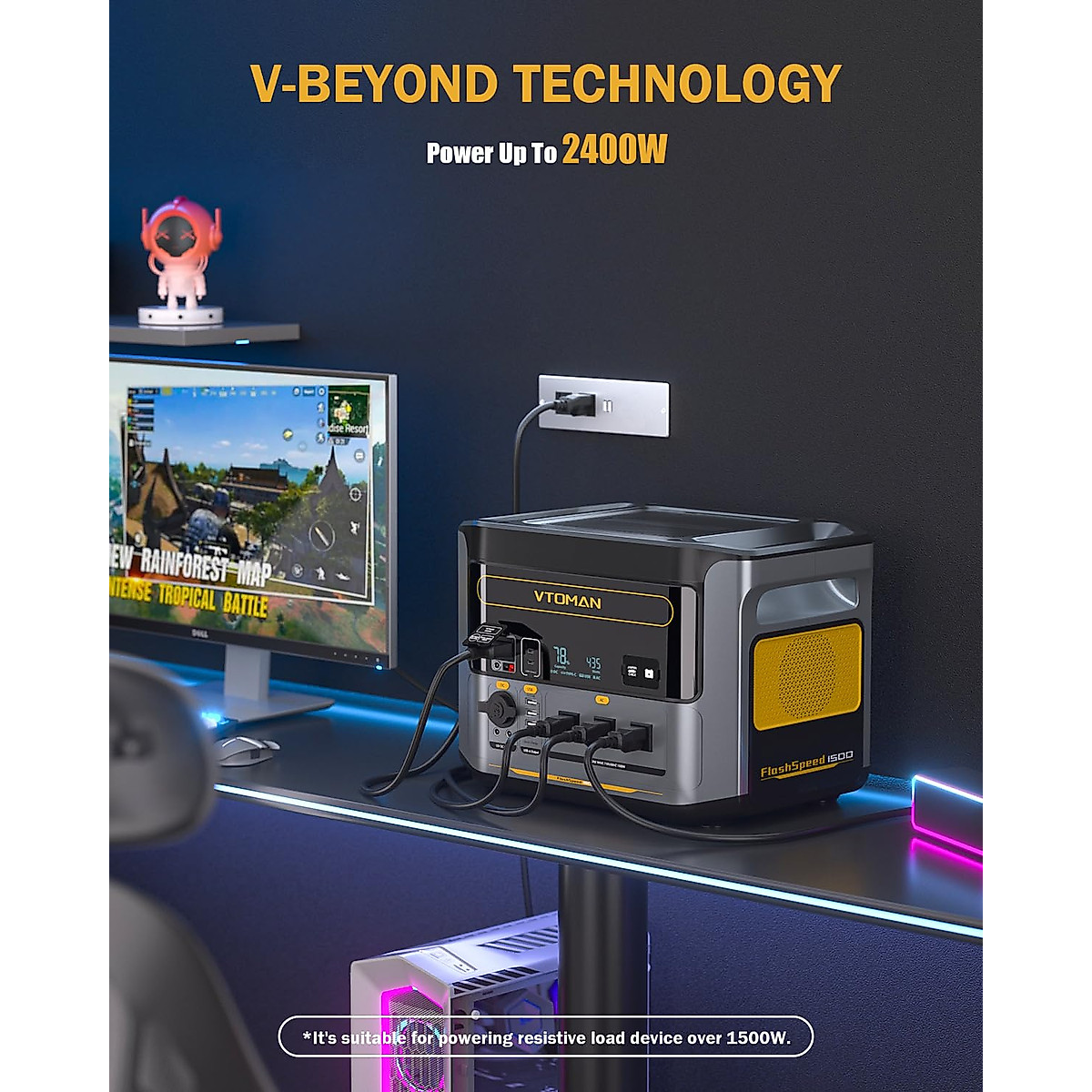 VTOMAN Solar Generator 1500W (3000W Peak) with 220W Solar Panel Included, 1548Wh LiFePO4 Power Station with 1500W AC Outlets, 100W USB Ports, 12V DC, for Home Electric Backup & RV/Van Camping