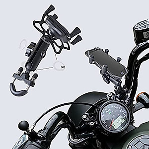 venshun Motorcycle Phone Holder Aluminum Alloy Material Sturdy and Durable Two U-Bolt Base 360°Rotating Suitable for All Phones Motorcycle Bike Handlebar Phone Mount