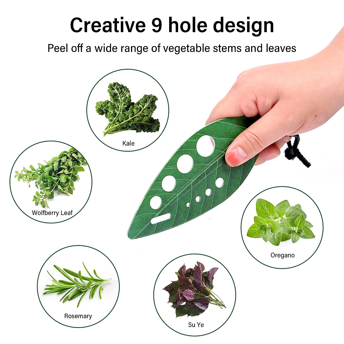 Herb Stripper 9 hole Herb Cutter Stainless Steel Kitchen Herb Leaf Stripping Tool LooseLeaf Kale Razor Metal Herb Pealer for Kale, Chard, Collard Greens, Thyme, Basil, herb stripper tool