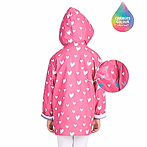 Hatley Girls' Little Color Changing Button-Up Printed Rain Jacket, Sweet Hearts, 6 Years