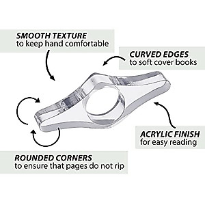Book Page Holder for Reading, Clear Acrylic Spreader with Thumb or Finger Ring, Active Reader Bookmark, Compact and Portable for Paperback or Hardcovers (Medium (0.85in/21.5mm))