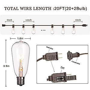 Pallerina Outdoor Edison String Lights 20Ft with 22 Edison Bulbs, Vintage Bistro Lights ST40 Patio String Lights for Garden Backyard Party Wedding Umbrella, E17 Base 7 Watt Bulbs- Brown Wire