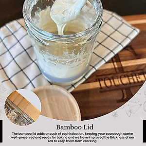 Touchet Heritage Sourdough Starter Jar (32oz) | Sourdough Starter Kit | Thick, Durable Glass w/Bamboo Lid | 6.5” x 4" | Wide Mouth Glass Jar for Sourdough with Wooden Spoon & Silicone Measuring Band