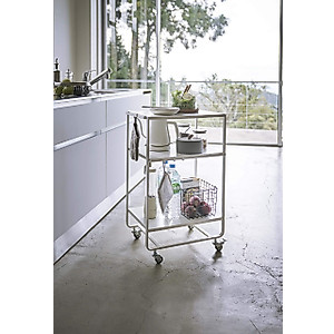 YAMAZAKI Home 3-Tier Storage Utility Kitchen/Bathroom | Steel | Rolling Carts, One Size, White
