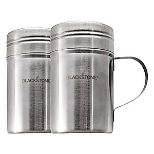 Blackstone 5072 10 Oz Stainless Steel Handle 2 Pack Versatile Dredge Shaker with Lid for Sugar, Cinnamon, Pepper, Salt, Seasonings, Spice Can Container Tins for Home, Café, Restaurant