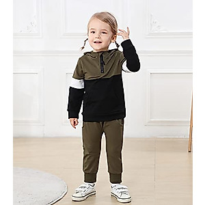 ADXSUN Kids Toddler Baby Girl/Boy Clothes Long Sleeve Color Block Hoodie Tops+ Casual Pants Winter Outfit(Green,3-4 years)