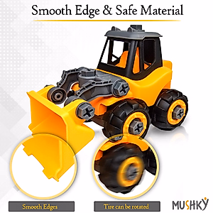 Mushky Take Apart Toys for Boys and Girls, 26pc Assembly Bulldozer Toys Construction Truck with Screwdriver, STEM Educational Learning Toys for Toddlers, Best Toy Vehicles Gifts for 3 4 5 6 Year Olds