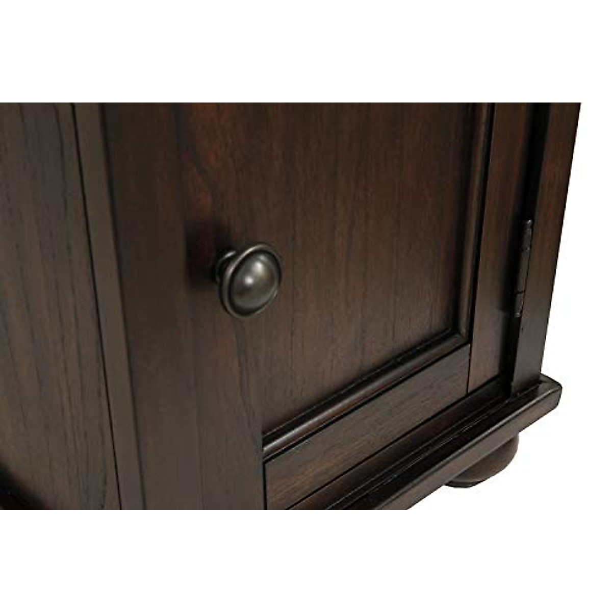 Signature Design by Ashley Barilanni Traditional Chair Side End Table with 1 Storage Cubby, 2 Fixed Shelves, 2 USB Ports & Outlets, Dark Brown