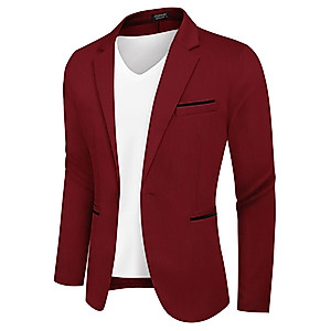 COOFANDY Men Suit Jacket Linen Slim Fit Sport Coat Business Fashion Daily Blazer Wine Red