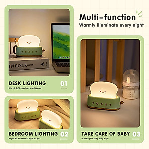 Toast Lamp Night Light for Kids Cute Toaster Nightlight Dimmable Led USB Rechargeable Portable Adjustable Brightness Bread light with Timer Children Baby Toddler Nursery Girls Bedroom Night-Lights