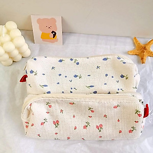 Jinshining Pink Strawberries Women Fresh Style Pencil Bag Flower Floral Canvas Large Pen Pencil Pouch Bag Pencil Case Pen Holder Coin Pouch, Simple Cosmetic Storage Bags Makeup Bag Marker Cases