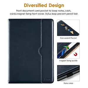 DTTO for Samsung Galaxy Tab A8 10.5 inch Case 2022, Premium Leather Business Folio Stand Cover with 3 Pack HD Tempered Glass Screen Protector for Galaxy Tab A8 10.5" [SM-X200/X205/X207], Blue