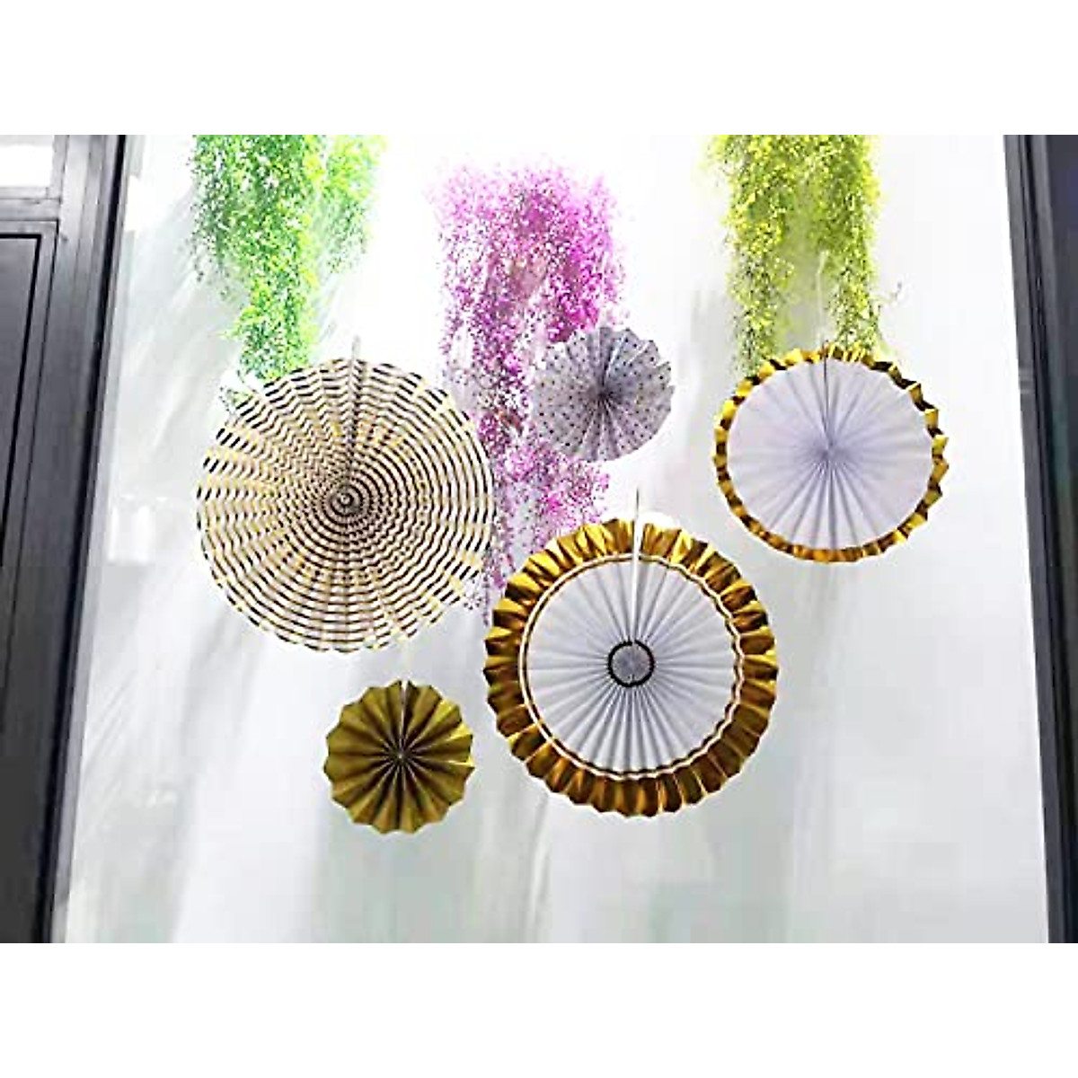 Party Paper Fans Gold Hanging Garland Glitter for Birthday Wedding Baby Shower Bridal Valentine's Day Girl's Decoration 8 Pack
