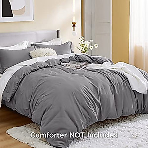 Bedsure Grey Duvet Cover Queen Size - Soft Brushed Microfiber Duvet Cover for Kids with Zipper Closure, 3 Pieces, Include 1 Duvet Cover (90"x90") & 2 Pillow Shams, NO Comforter