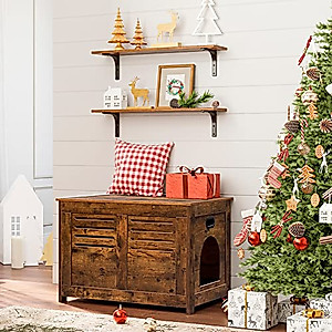 DINZI LVJ Litter Box Furniture, Flip Top Hidden Cat Washroom with Louvered Window, Entrance Can Be on Left/Right Side, Enclosed Cat Litter House Side Table for Most of Cat and Litter Box, Rustic Brown