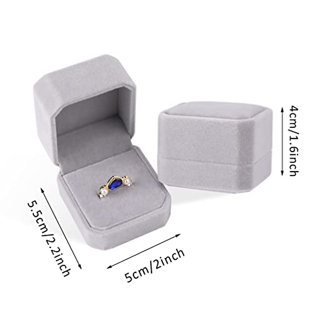 iSuperb Set of 2 Gray Velvet Couple Ring Box Earring Jewelry Case Gift Boxes 2.2x1.9x1.6inch.