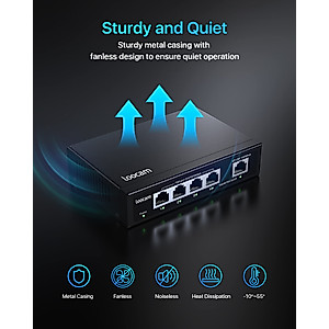 5 Port Gigabit PoE Switch, 4 Port PoE+ 65W 1000Mbps and 1 Uplink Port, IEEE802.3af/at Plug and Play Unmanaged Ethernet Network Switch, Sturdy Metal Casing