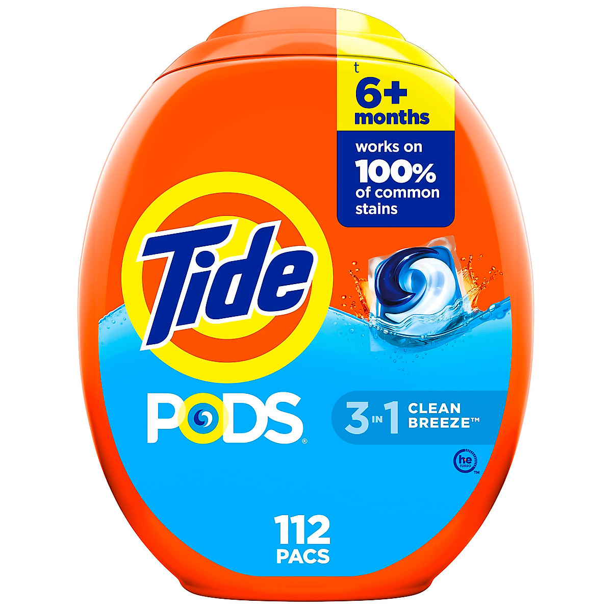 Tide PODS Laundry Detergent Soap Pacs, HE Compatible, 112 ct, Powerful 3-in-1 Clean, Clean Breeze