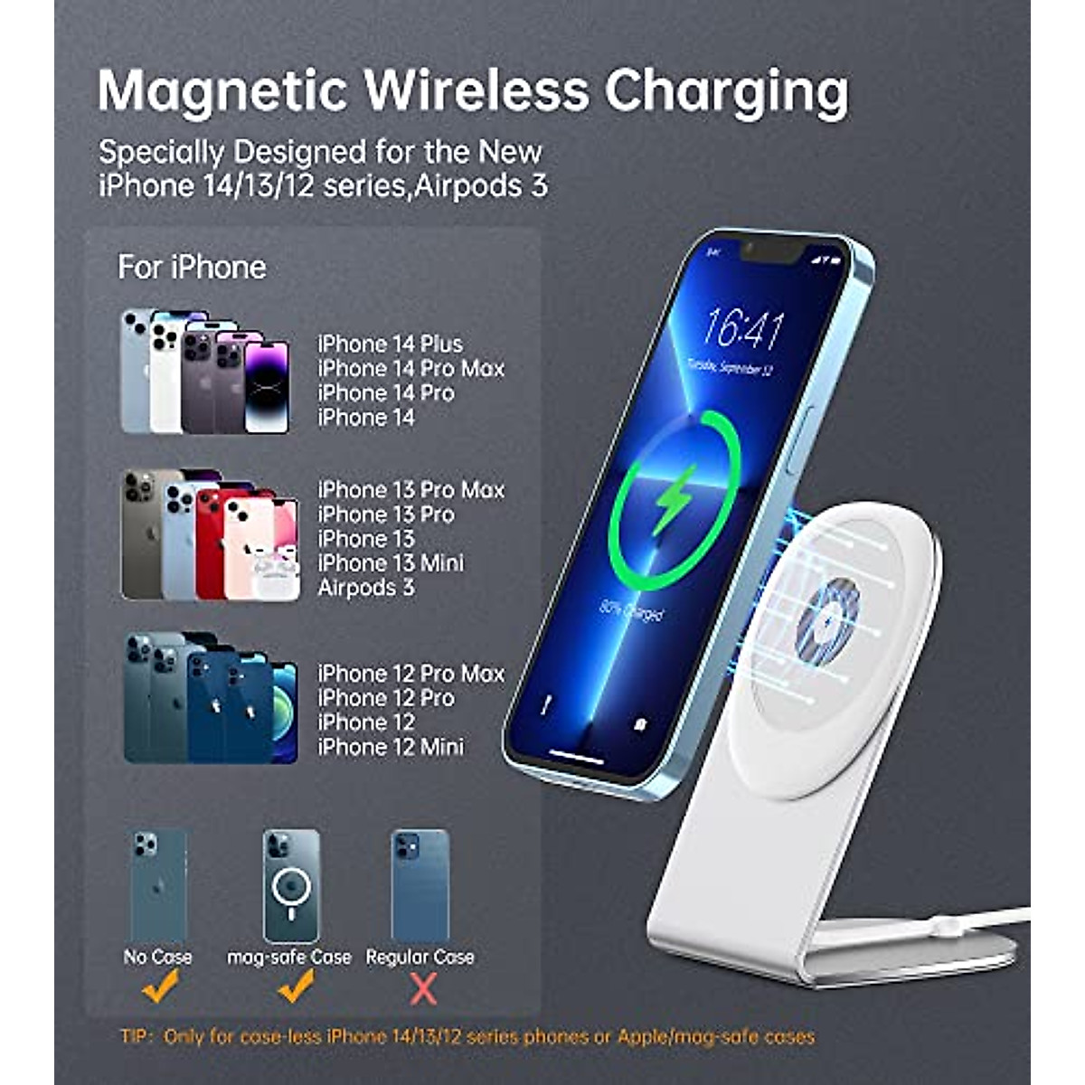 Magnetic Wireless Charger for Apple Series, Mag-Safe Charger Stand 15W Fast Wireless Charging Stand/Pad+5ft USB-C Cable for iPhone 14 13 12 Pro Max Mini, Airpods(with 20W USB-C PD Adapter)Mag Chargers