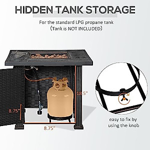 Outsunny 30 Inch Outdoor Propane Gas Fire Pit Table, 50,000 BTU Auto-Ignition Square Wicker-Effect Gas Firepit with Ceramic Tabletop, Lid, Lava Rocks & Rain Cover, CSA Certification