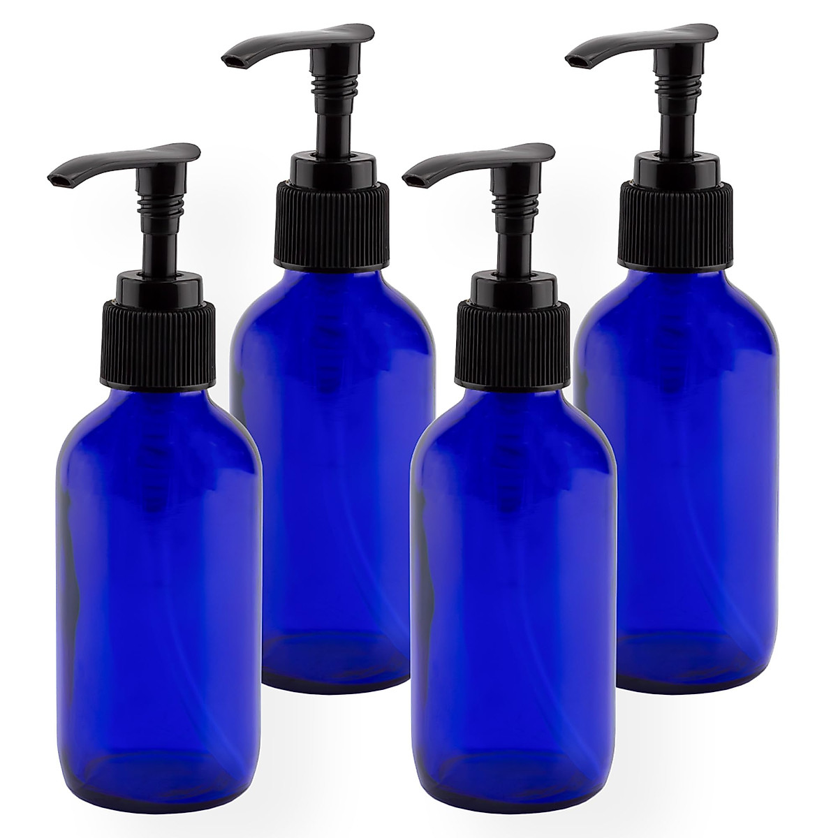 Cornucopia Brands 4-Ounce Cobalt Glass Pump Bottles (4 Pack), for Aromatherapy, Lotions, Soaps & More