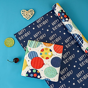 BULKYTREE Reversible Birthday Wrapping Paper Roll for Boys Girls Kids Men Women - Colorful Balloon Happy Birthday and Stars - Gift Wrap Paper for Birthday Party Holiday