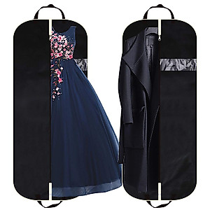 2 Pack 54" Gusseted Garment Bags with Extra Large Pockets for Travel, Breathable Foldable Suit Covers Mens Womens Hanging Bag for Clothes Shirts Dresses Coats, Black