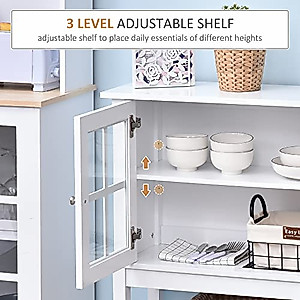 HOMCOM Coffee Bar Cabinet, Modern Sideboard Buffet Cabinet, Kitchen Cabinet with 2 Glass Doors, Adjustable Inner Shelving and Bottom Shelf, White