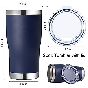 DOMICARE 20oz Tumbler with Lid Stainless Steel Tumblers Bulk, Double Wall Vacuum Insulated Coffee Travel Mug Powder Coated Tumbler, Navy