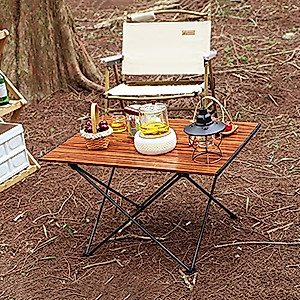 MASNLYE Camping Table Portable Foldable Wood Grain Table for Outdoor Picnic Barbecue Tours Ultralight Folding Table Dining Desk for Fish
