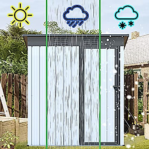 UBGO Outdoor Storage Shed, Galvanized Metal Garden Shed with Lockable Doors, Tool Storage Shed for Patio Lawn Backyard Trash Cans(5 x 3 FT)