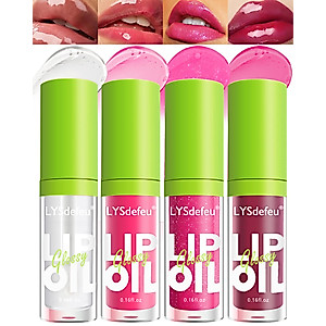 4 Colors Lip Oil Lip Glaze,Hydrating Tinted Plumping Lip Gloss,Fat Lip Oil Drip,Big Brush Head Clear Pink Shiny Glow Reviver Lip Care Oil,Long Lasting Non-sticky Transparent Lip Oil,Makeup Gift-SetA