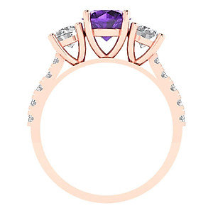 Clara Pucci 2 ct Round Cut Solitaire 3 stone accent Natural Amethyst gemstone Designer Anniversary Bridal Engagement Ring 14k Rose Gold