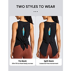 CRZ YOGA Women's Pima Cotton Workout Tank Tops Tie Back Sleeveless Shirts Yoga Athletic Open Back Sport Gym Tops Black Medium