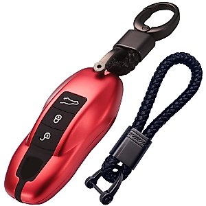xjyongwx Key Fob Cover Case Shell Holder Compatible with Cayenne Boxster Panamera Macan 718/911/918 Aluminum Alloy Silicone( Red)